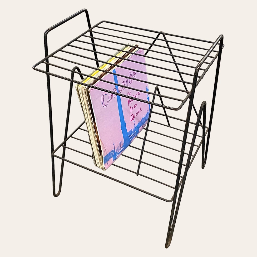 Vintage Record Player Rack Retro 1960s Mid Century Modern Black Metal 2 ...