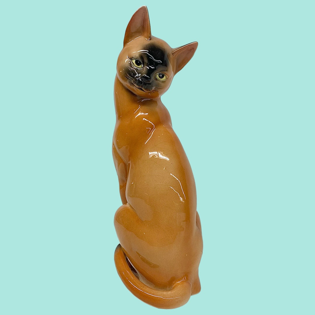Vintage Siamese Cat Statue Retro 1960s Mid Century Modern Ceramic Brown ...
