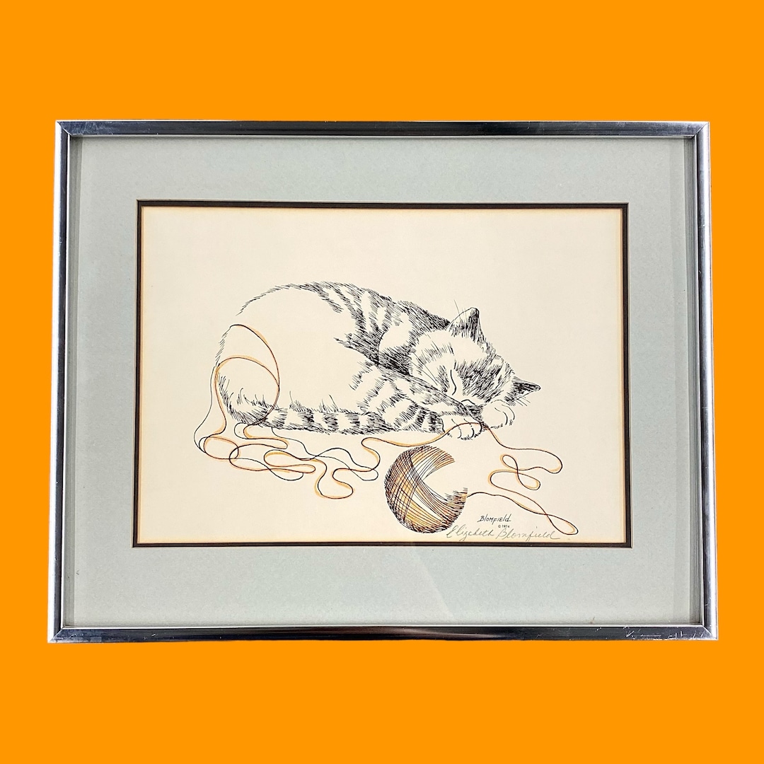 Vintage Pen and Ink Cat Drawing 1970s Retro Size 11x14 Contemporary ...