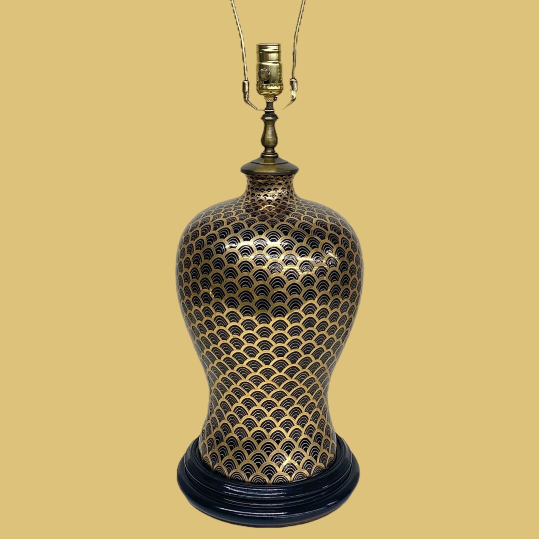 Vintage Fish Scale Table Lamp Retro 1960s Hollywood Regency + Black and ...