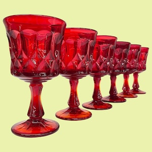 Vintage Noritake Water Goblets Retro 1970s Mid Century Modern Perspective Ruby Red Glass Set of ...