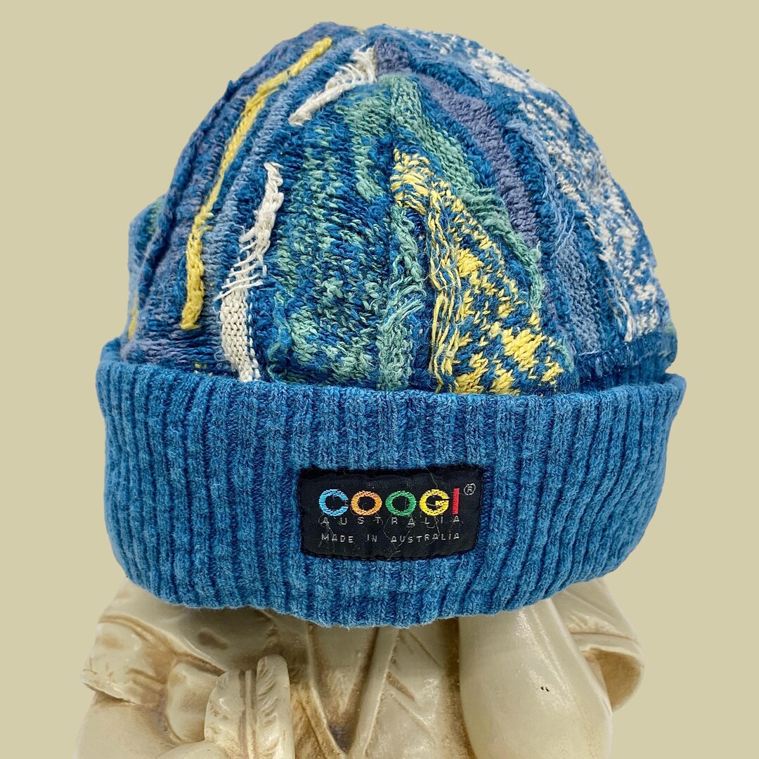Vintage Coogi Beanie Retro 2000s Y2K Unisex Size XL Woven Blue/yellow ...