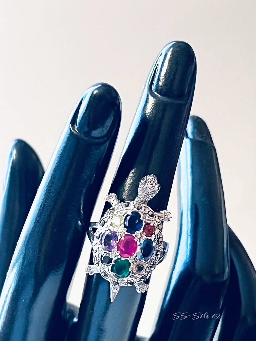 Tortoise Silver Ring Turtle Silver Gems Ring Lucky Silver - Etsy