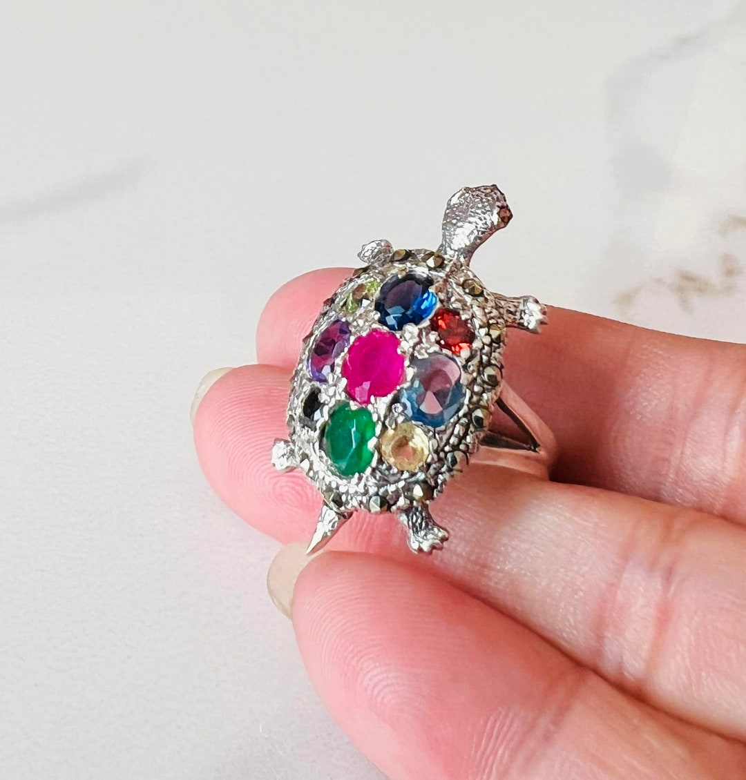 Tortoise Silver Ring, Turtle Silver Gems Ring, Lucky Silver Ring ...