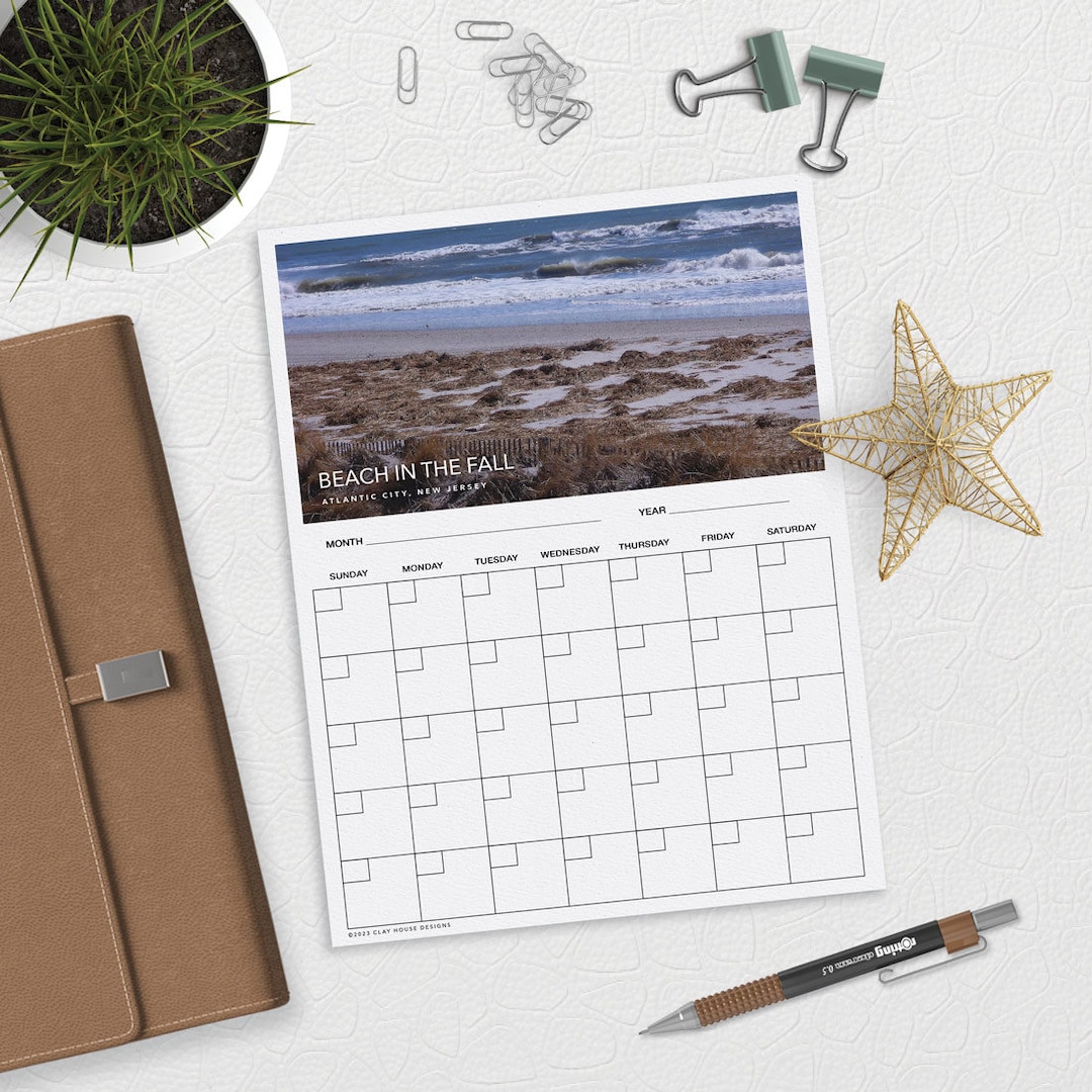 Beach in the Fall Reusable Desk Calendar, Instant Printable Download ...
