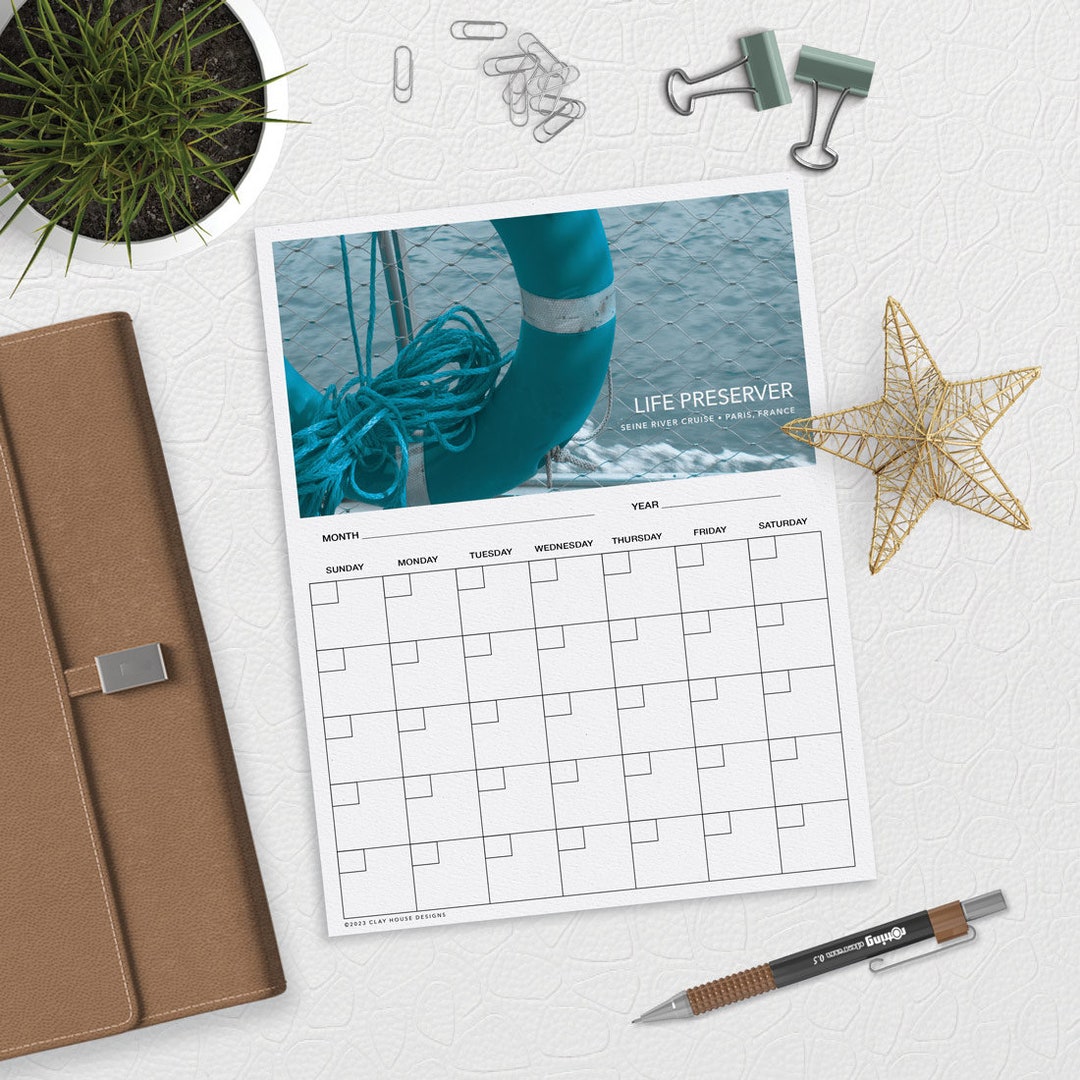 Life Preserver Cyan Collection Reusable Monthly Desk Calendar, Instant ...