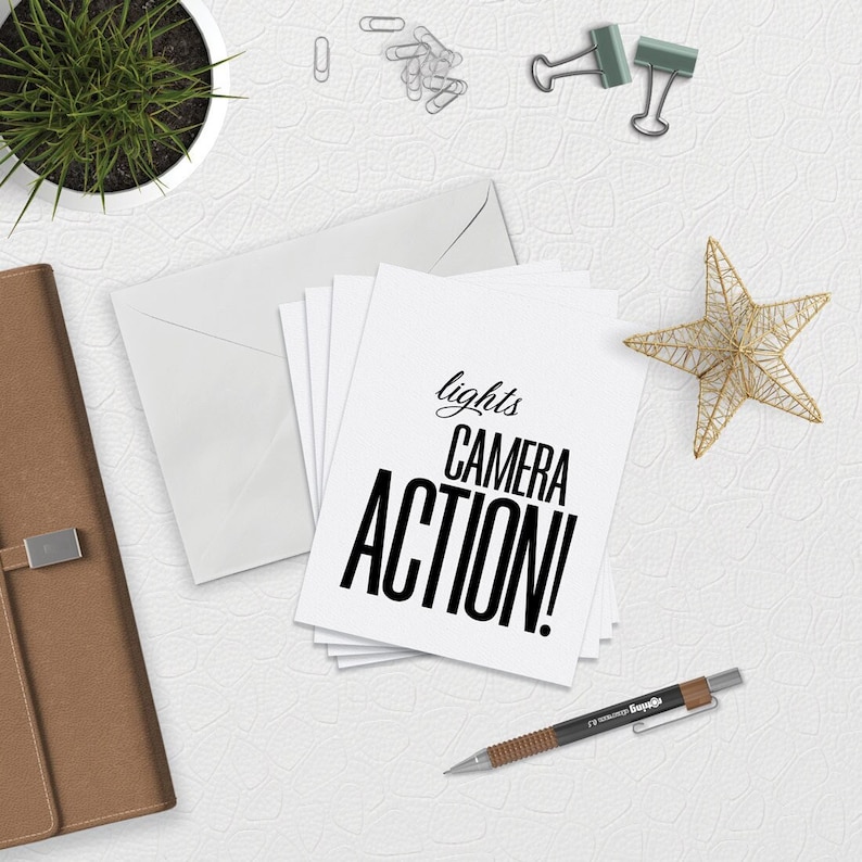 Lights Camera Action! Note Card Printable, Blank Inside, Instant ...