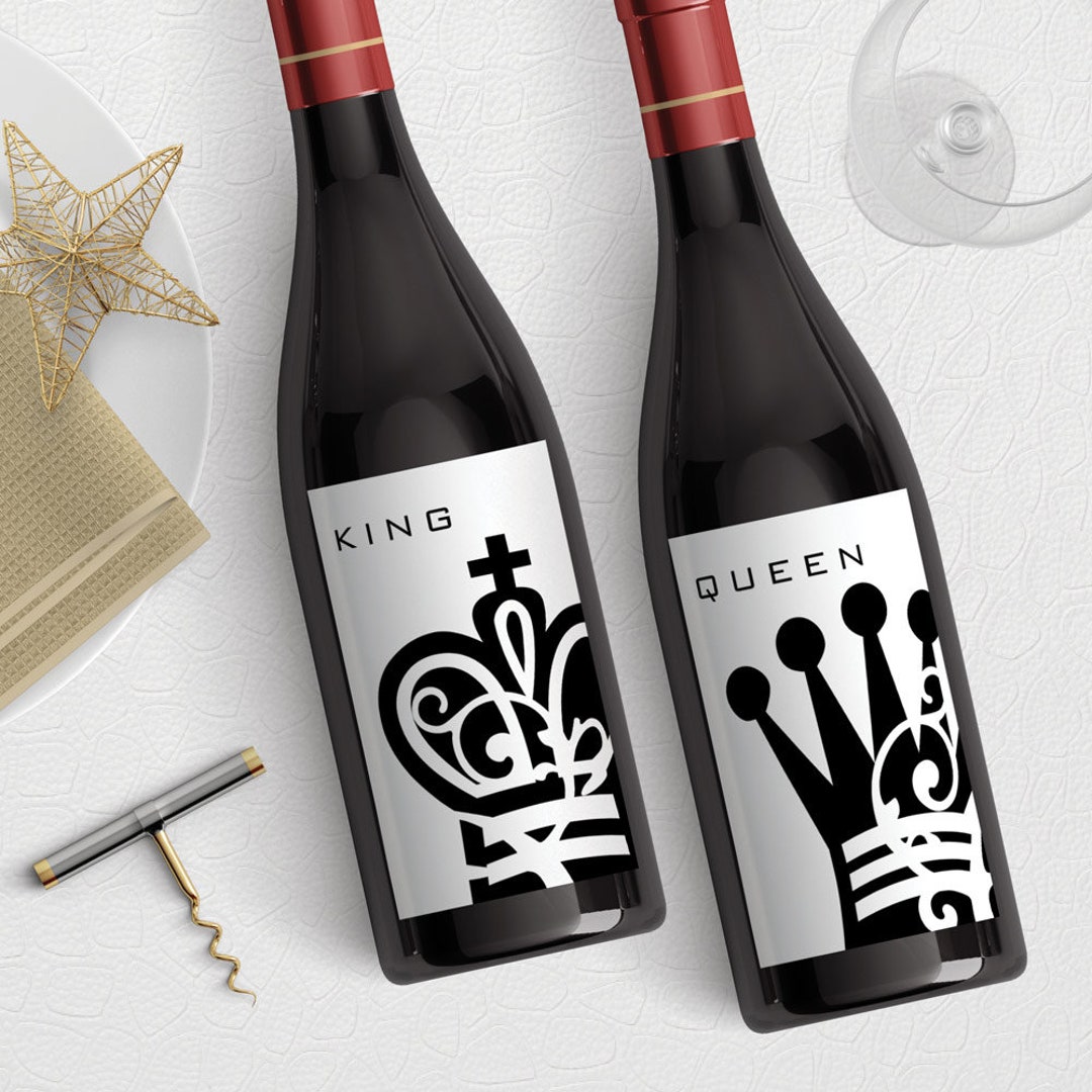 King and Queen Chess Piece Wine Label Gift Set, Minimalist, Download ...