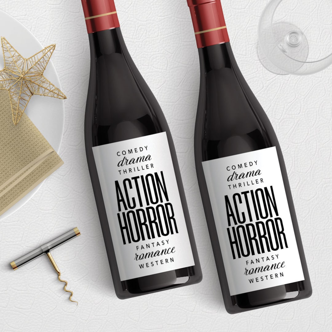 Movie Genres Wine Label Style #1 Minimalist, Download Natural White ...