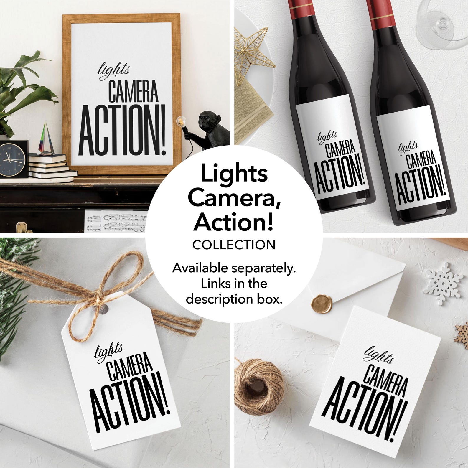 Lights Camera Action! Note Card Printable, Blank Inside, Instant ...