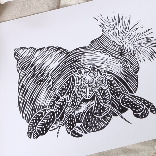 Handmade Block Print/lino-cut Print Crab Ocean Art Surf - Etsy Canada