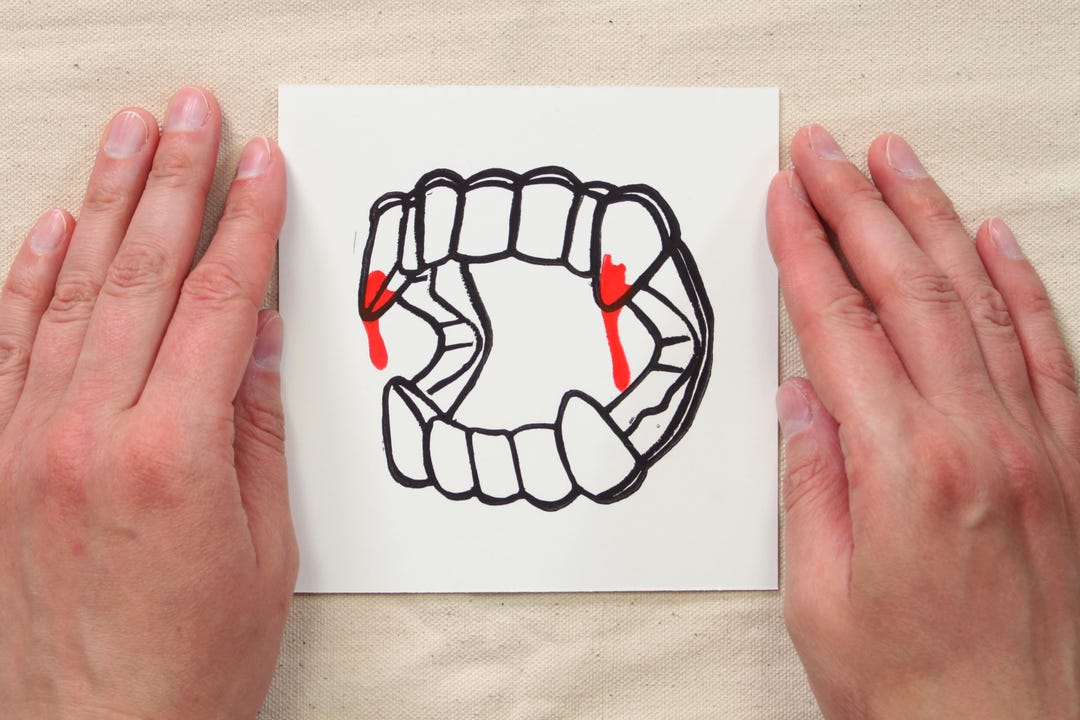 Handmade Lino-cut Print - Vampire Fangs - Depicting Vampire Teeth ...