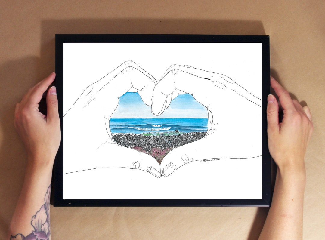 I Love the Ocean - Ink Line Drawing - Art Print, Wall Art, Coastal Home ...