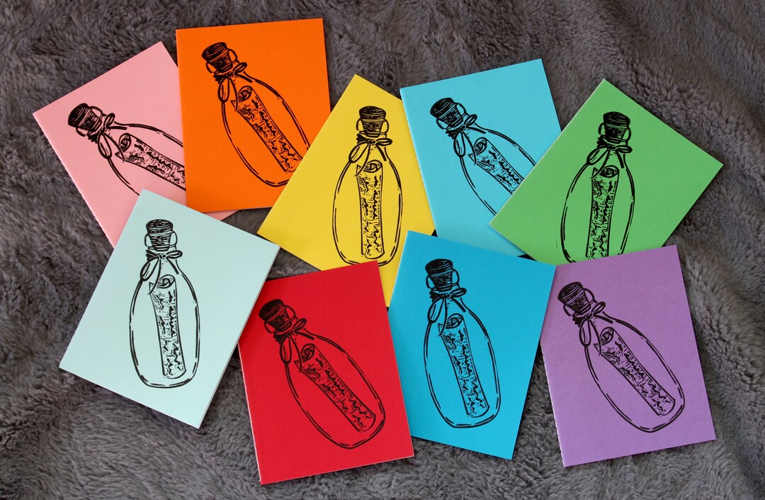 Message in A Bottle - Block Printed Blank Page Pocket Notebook - 20 ...