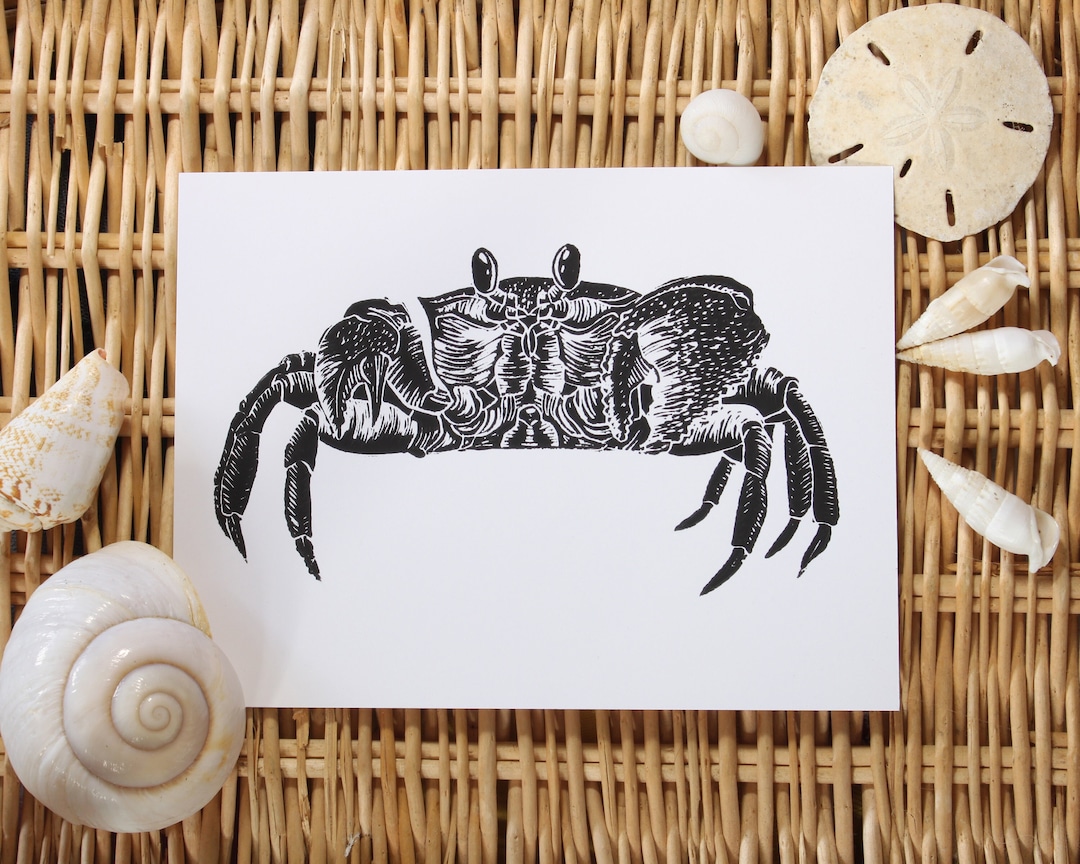 Handmade Block Print/lino-cut Print - Crab - Ocean Art, Surf Art, Beach ...