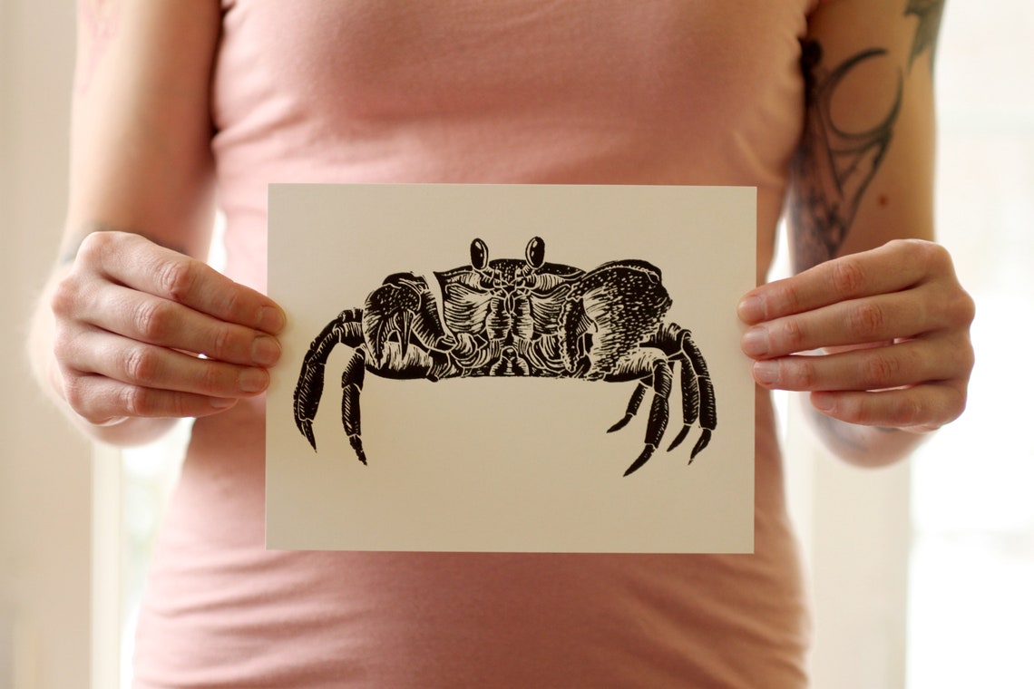 Handmade Block Print/lino-cut Print Crab Ocean Art Surf - Etsy Canada