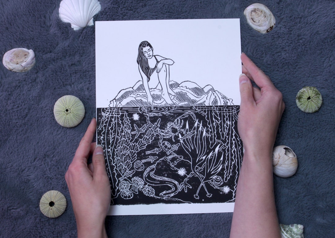 Time and Tide Wait for No One - Hand Burnished Lino-cut/block Print ...