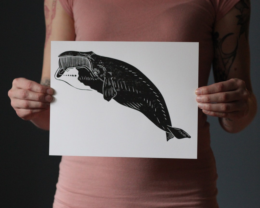 North Atlantic Whale/right Whale Handmade Print - Block Print on Paper ...