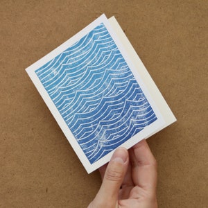 Card - Handmade Lino-cut Ocean Waves Print - Ocean, Beach, Surf, Surfer ...