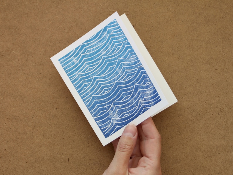 Card Handmade Lino-cut Ocean Waves Print Ocean Beach | Etsy