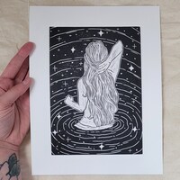 Handmade Block Print/lino-cut Print - Winter Surfer - Surf Art, Ocean ...
