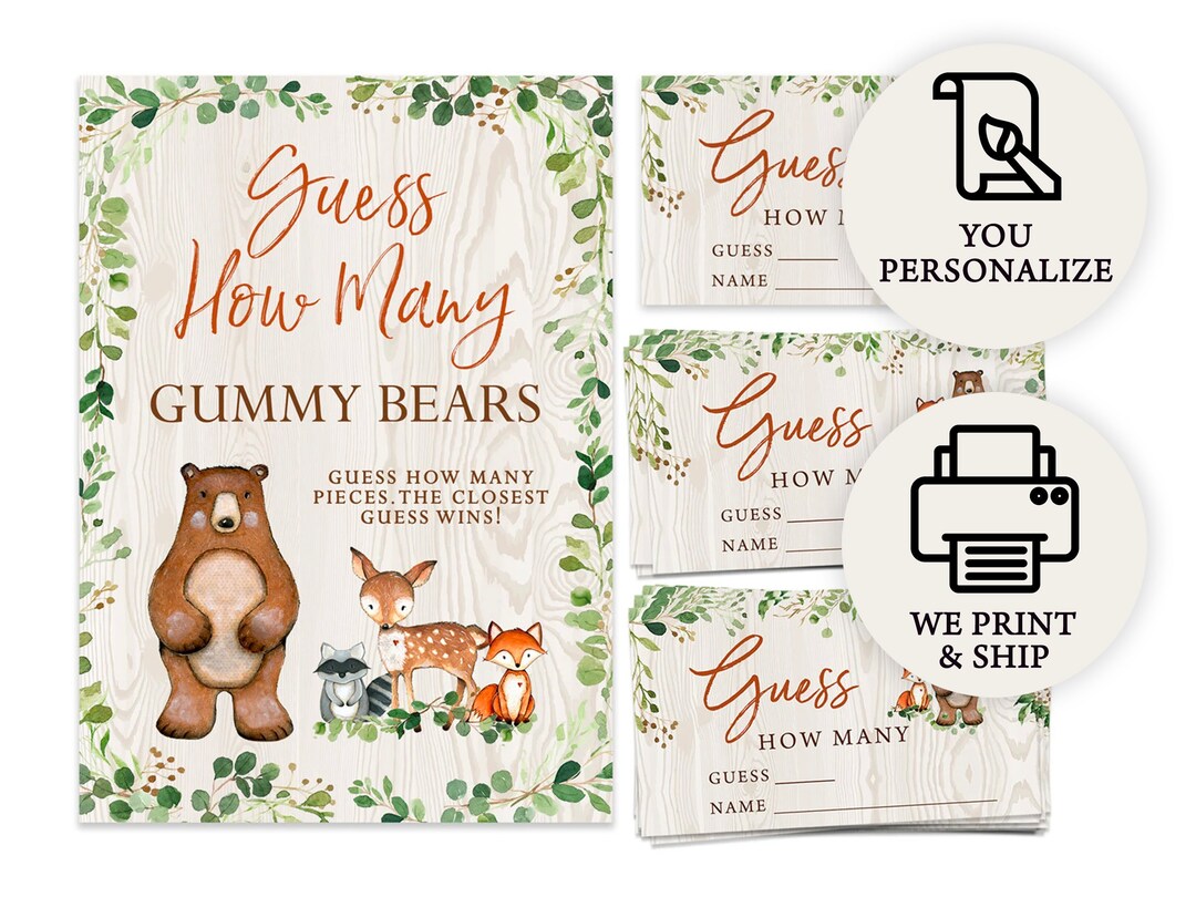 Woodland Gummy Bear Counting Game | Bridal Shower or Birthday Party ...