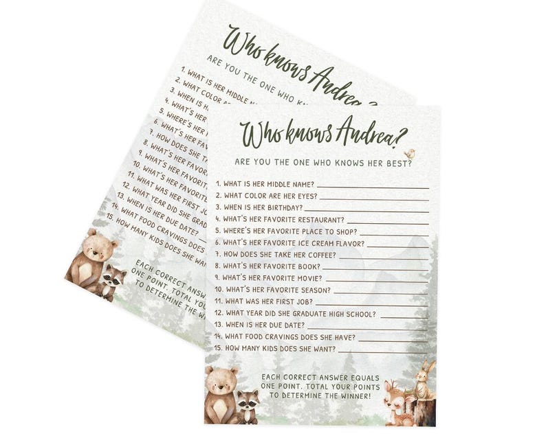 Digital Woodland Adventure Baby Shower Games | Instant Download ...