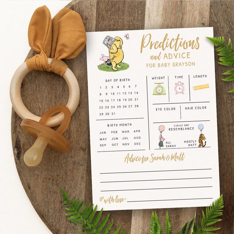 Digital Winnie Predictions and Advice Baby Shower Game | Baby Shower ...