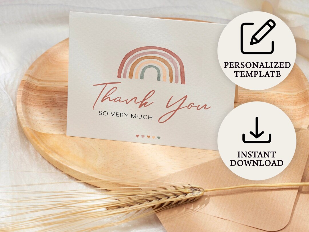 Digital Boho Rainbow Folded Thank You Cards | Digital Template | PRP ...