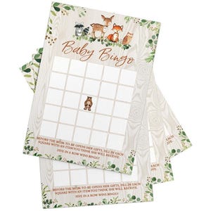 Baby Bingo - Woodland Baby Shower Game, 50 Printed Cards, Forest ...