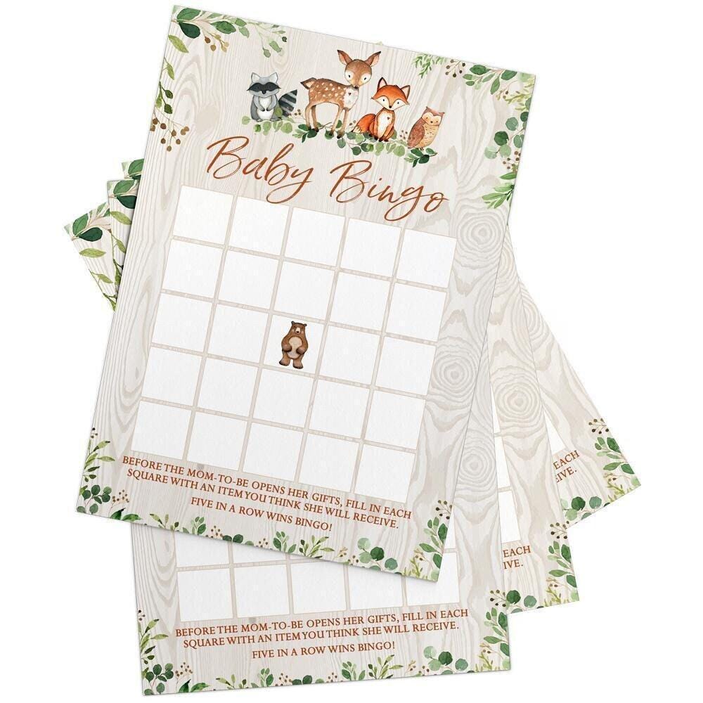 Baby Bingo - Woodland Baby Shower Game, 50 Printed Cards, Forest ...