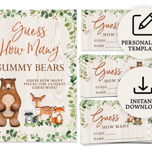 Digital Gummy Bear Candy Guessing Game | Woodland Forest Animals Theme ...