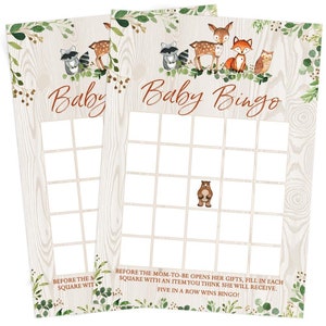 Baby Bingo Woodland Baby Shower Game, 50 Printed Cards, Forest Animals ...
