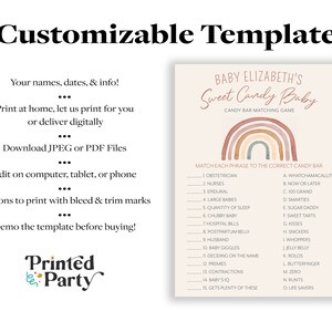 Personalized Boho Rainbow Candy Guess Baby Shower Game Custom Print ...