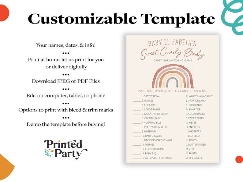 Personalized Boho Rainbow Candy Guess Baby Shower Game - Etsy