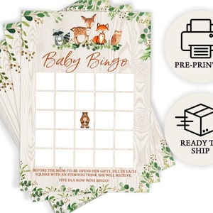 Baby Bingo Woodland Baby Shower Game, 50 Printed Cards, Forest Animals ...