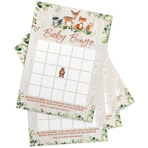 Baby Bingo Woodland Baby Shower Game, 50 Printed Cards, Forest Animals ...