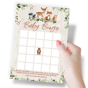 Baby Bingo Woodland Baby Shower Game, 50 Printed Cards, Forest Animals ...