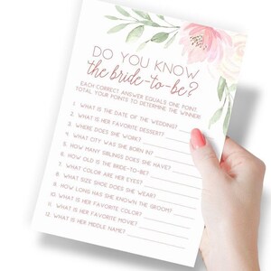 Bride Trivia - Bridal Shower Game, 50 Printed Cards, Pink Floral (PRP ...