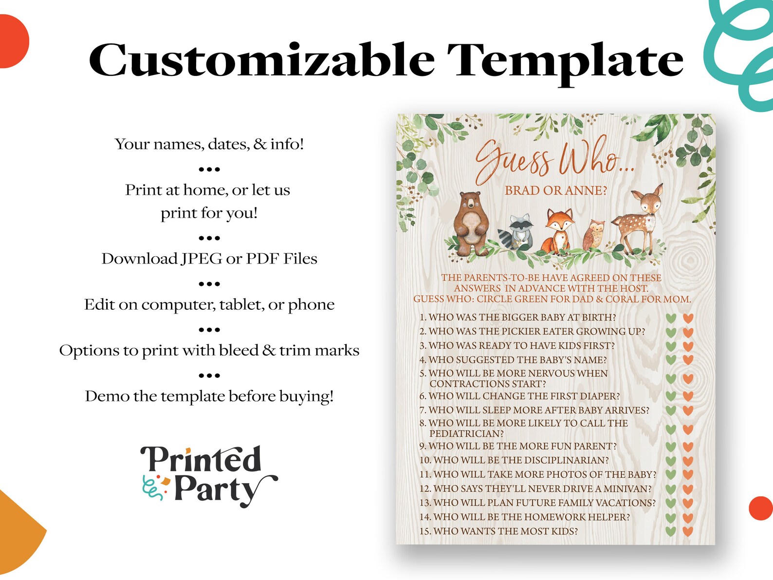 Digital Woodland Baby Shower Guess Who Game Fall Shower Game - Etsy