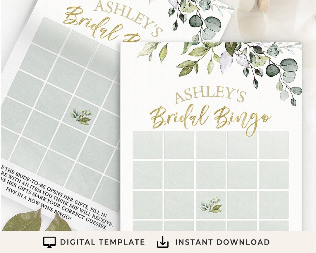 Digital Eucalyptus Bingo Bridal Shower Game | Instant Download | PRP ...