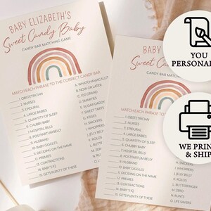 Personalized Boho Rainbow Candy Guess Baby Shower Game | Custom Print ...