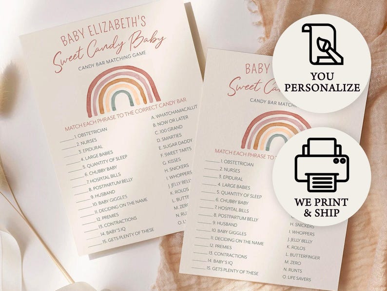 Personalized Boho Rainbow Candy Guess Baby Shower Game | Custom Print ...