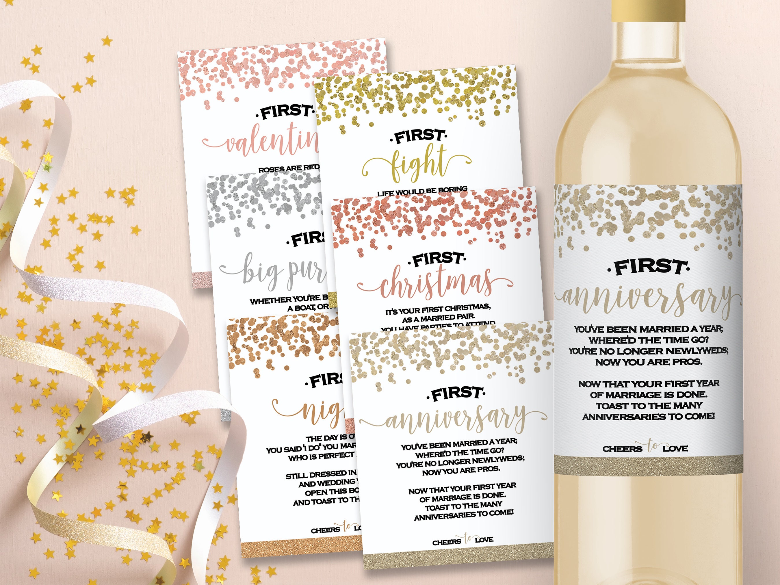 Digital Confetti Full Size Bottle Labels Set of 6 Wedding - Etsy