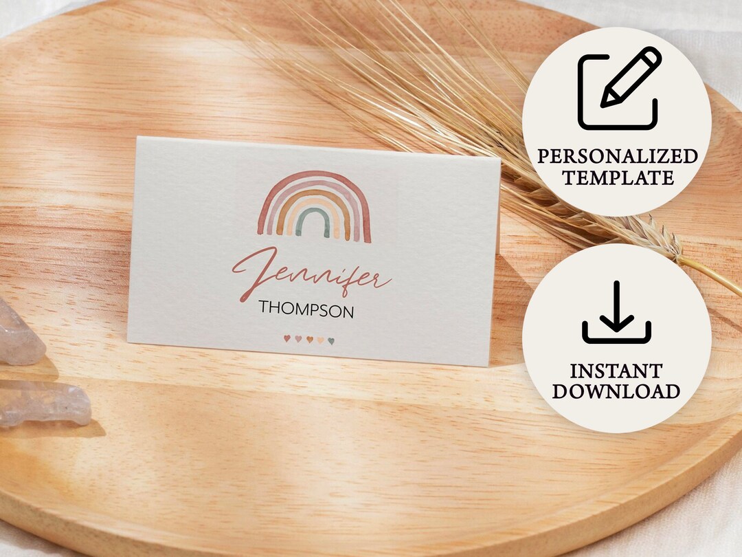 Digital Boho Rainbow Place Cards | Instant Download - Etsy
