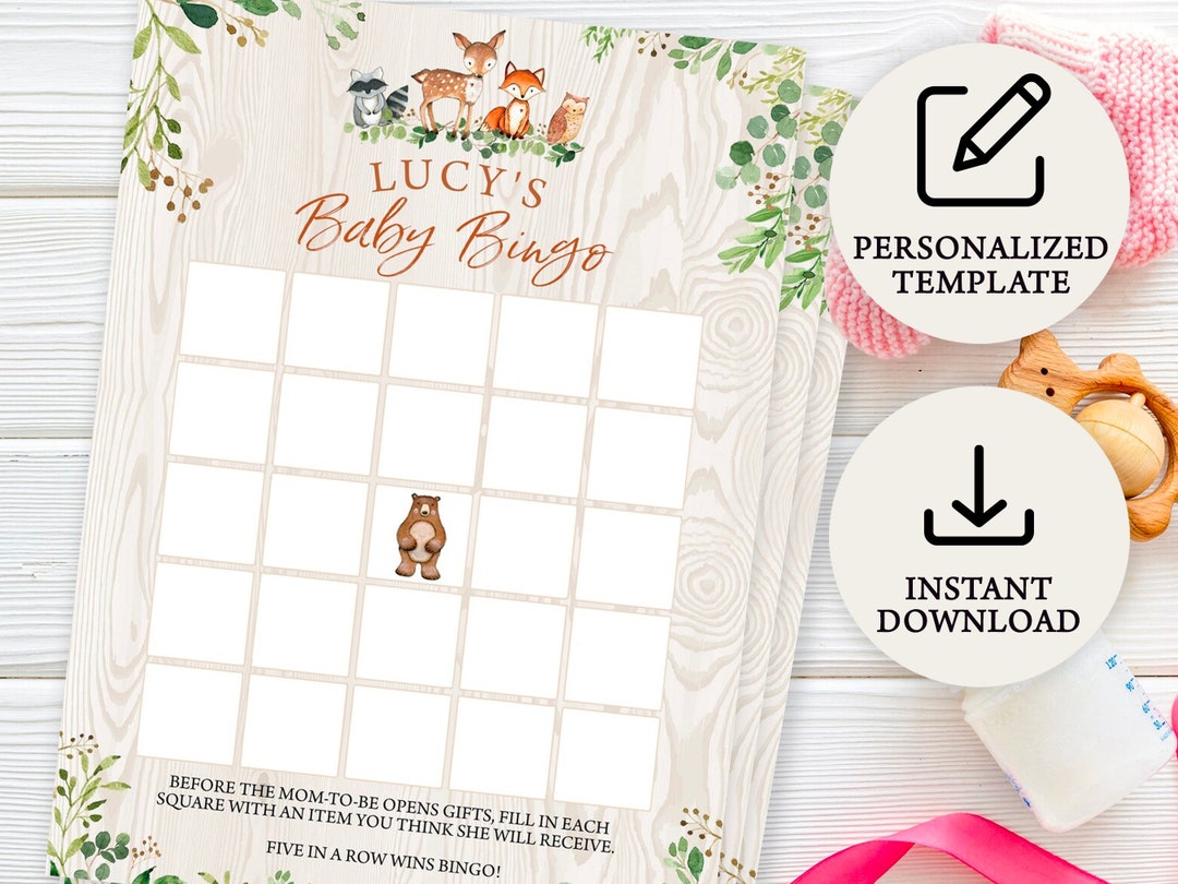 Digital Woodland Bingo Baby Shower Game | Fall Baby Shower Game ...