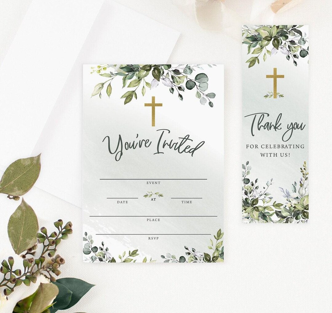 Baptism Invitations, Favors, and Envelopes, Printed Set of 25, Baby ...