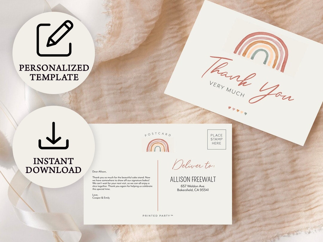 Digital Boho Rainbow Thank You Cards | Instant Download - Etsy