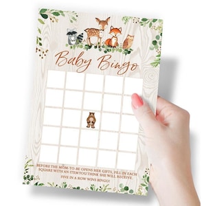Baby Bingo - Woodland Baby Shower Game, 50 Printed Cards, Forest ...