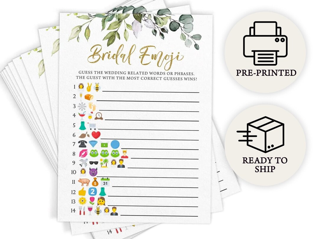 Emoji Pictionary - Bridal Shower Game, 50 Printed Cards, Eucalyptus ...